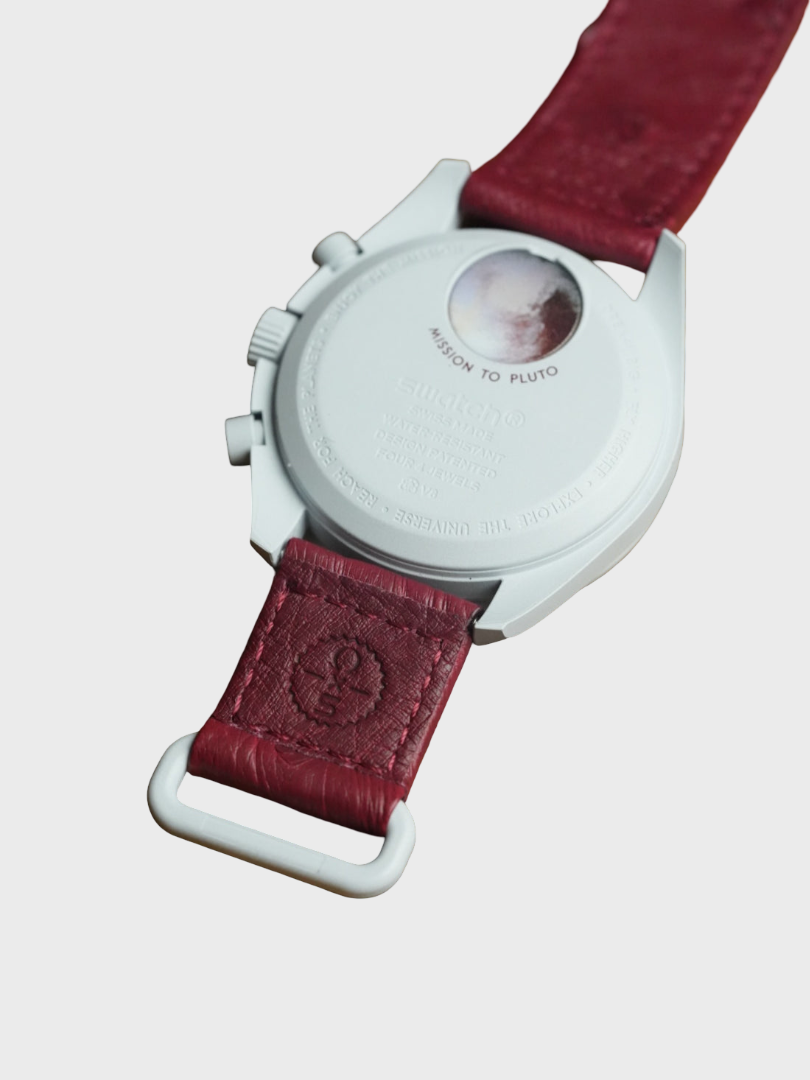 Swatch x Omega Bioceramic Moonswatch Mission to Pluto Ostrich Skin str ...