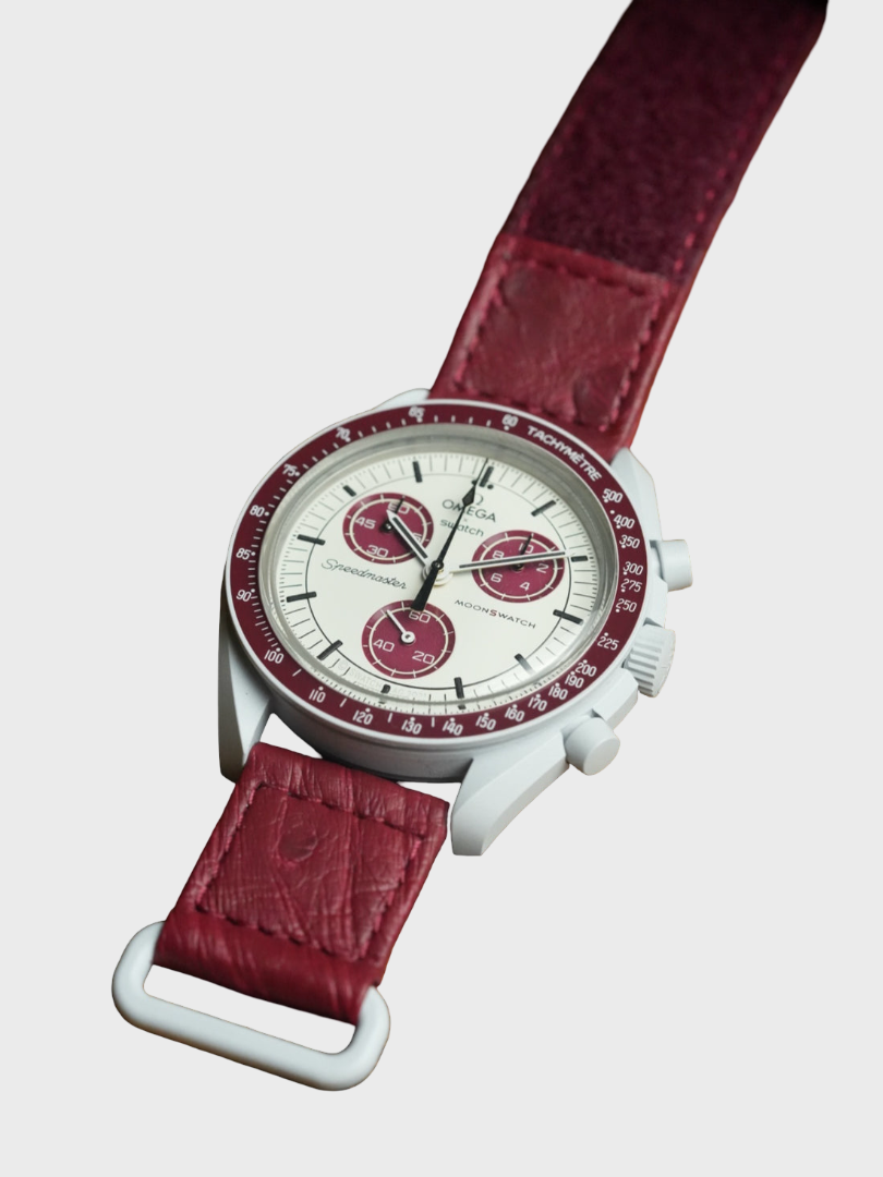 Swatch x Omega Bioceramic Moonswatch Mission to Pluto Ostrich Skin str ...